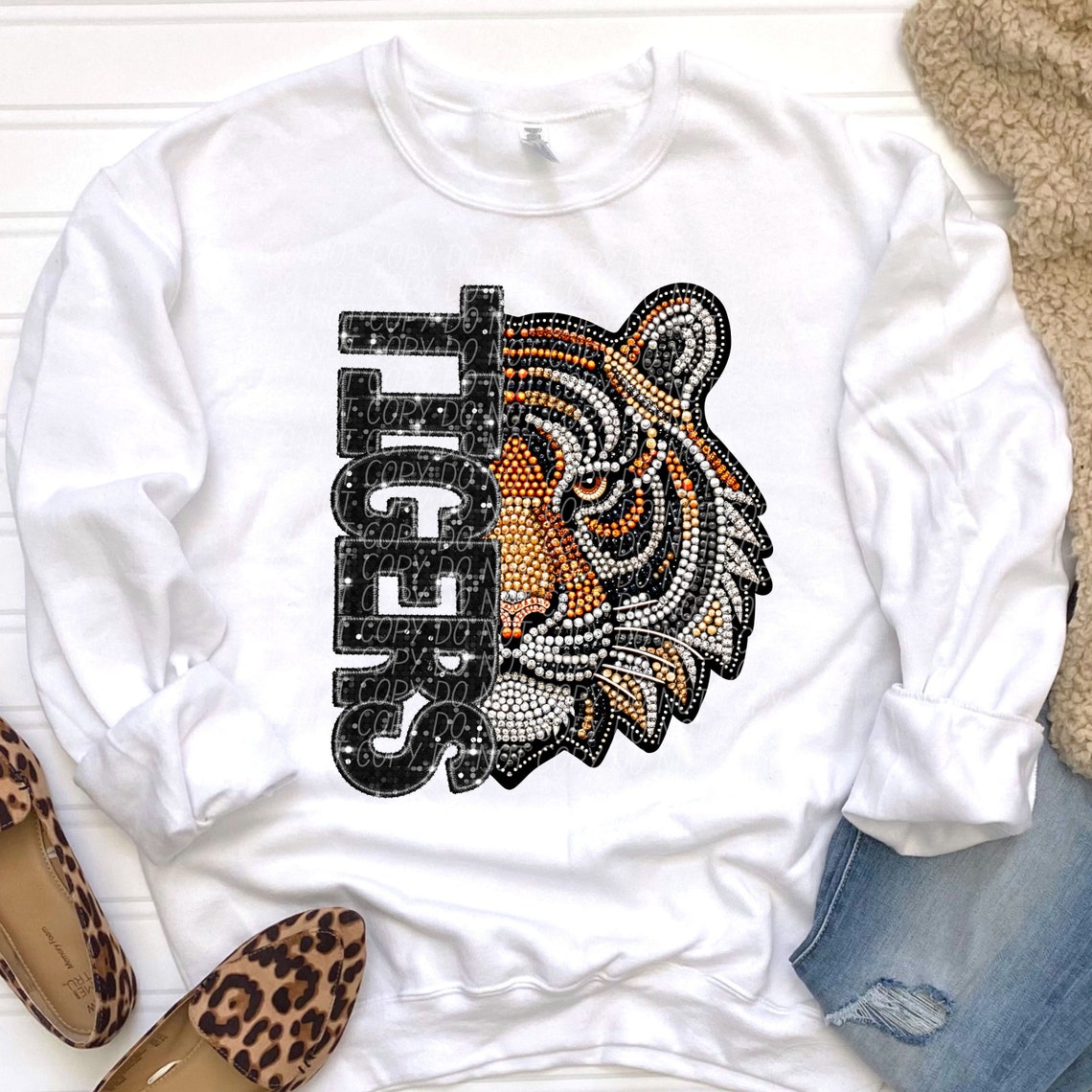 TIGERS Png, Rhinestone Faux Embroidery Tigers Png, Rhinestone Mascot ...