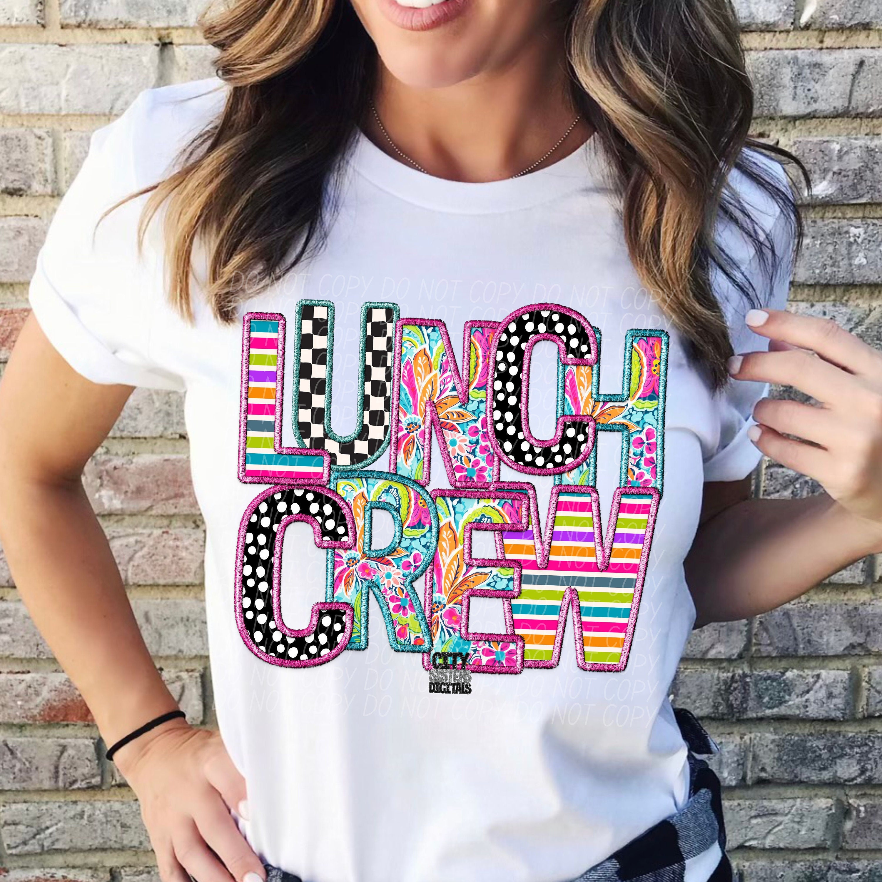 LUNCH CREW Png, Faux Embroidery, Digital for Sublimation and Dtf ...