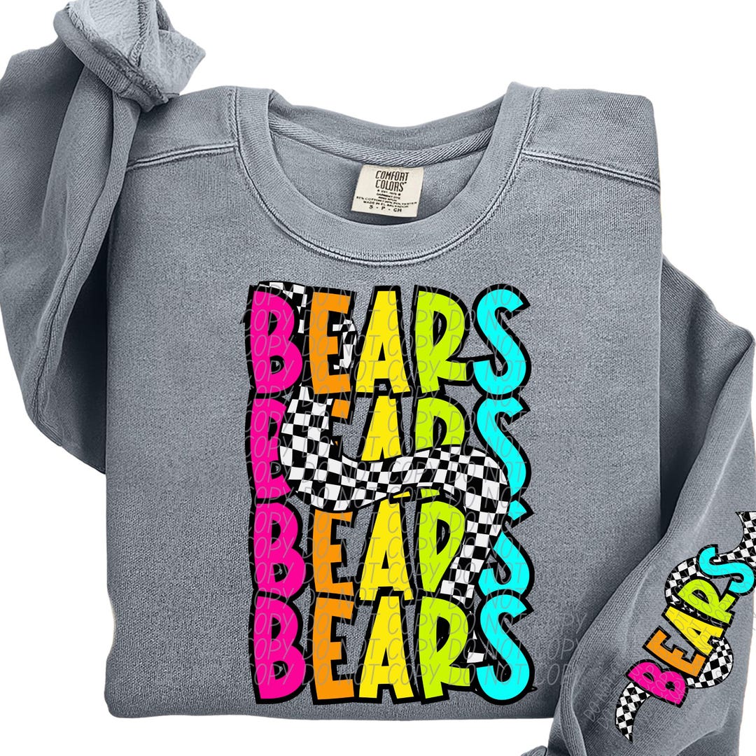 BEARS Png, Neon Checker Bears With Sleeve Png, Bears Digital for ...