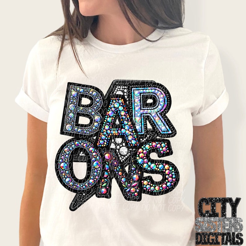 BARONS Png, Rhinestone Faux Embroidery Barons Png, Rhinestone Mascot ...