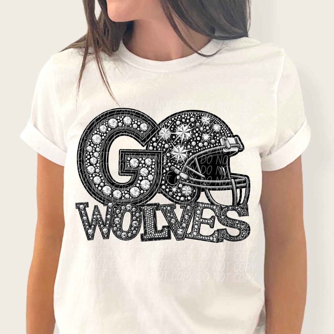 GO WOLVES Png, Rhinestone Faux Embroidery Wolves, Rhinestone Mascot ...