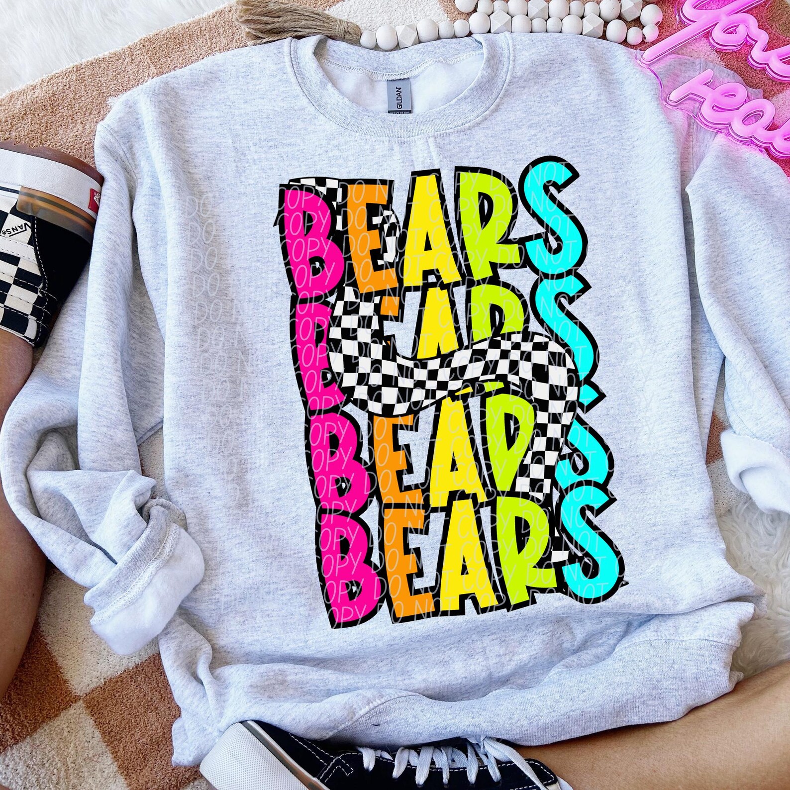 BEARS Png, Neon Checker Bears With Sleeve Png, Bears Digital for ...