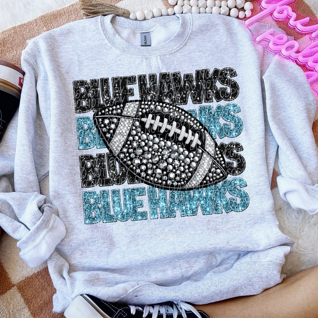 BLUEHAWKS FOOTBALL Rhinestone Glitter Faux Embroidery Digital for ...