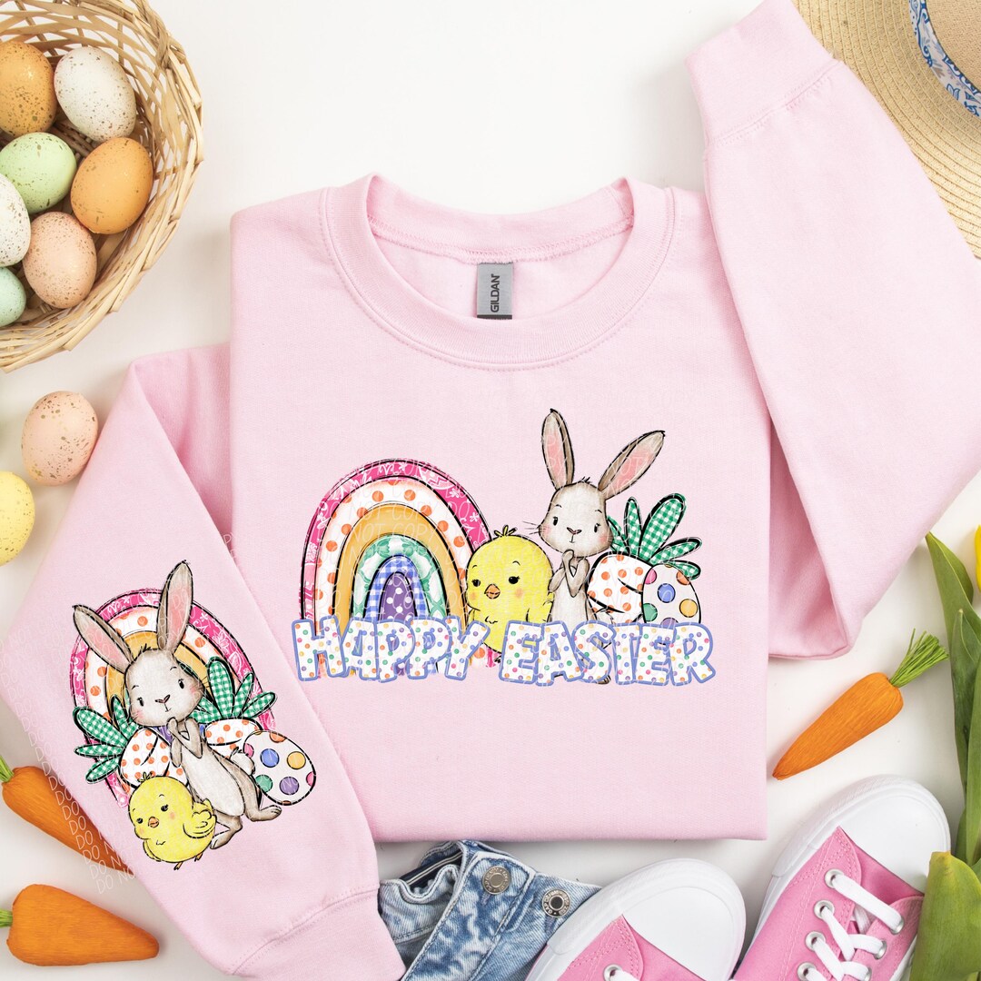 HAPPY EASTER Digital for Sublimation & Dtf, Easter Png, Easter Faux Embroidery Png, Cute Easter ...