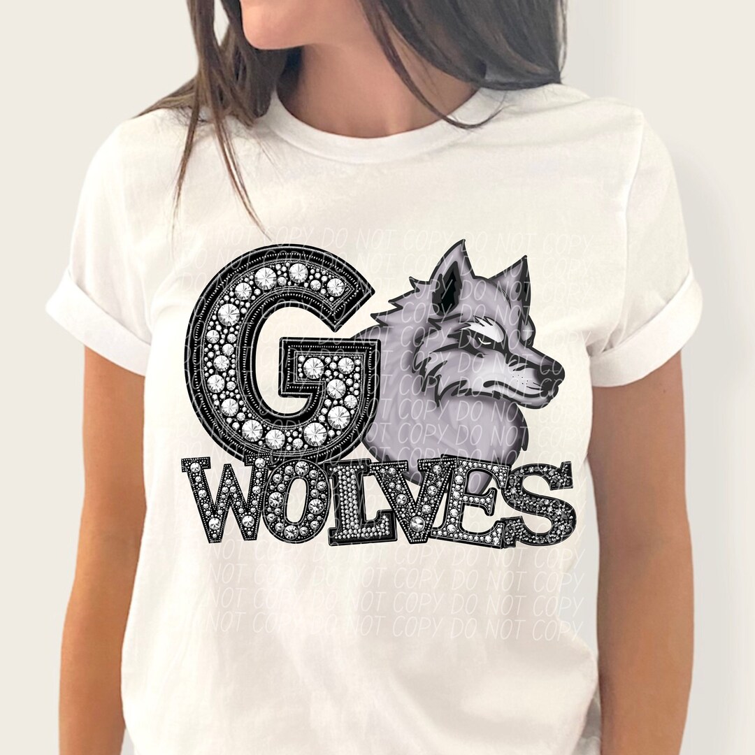 GO WOLVES Png, Rhinestone Faux Embroidery Wolves, Rhinestone Mascot ...