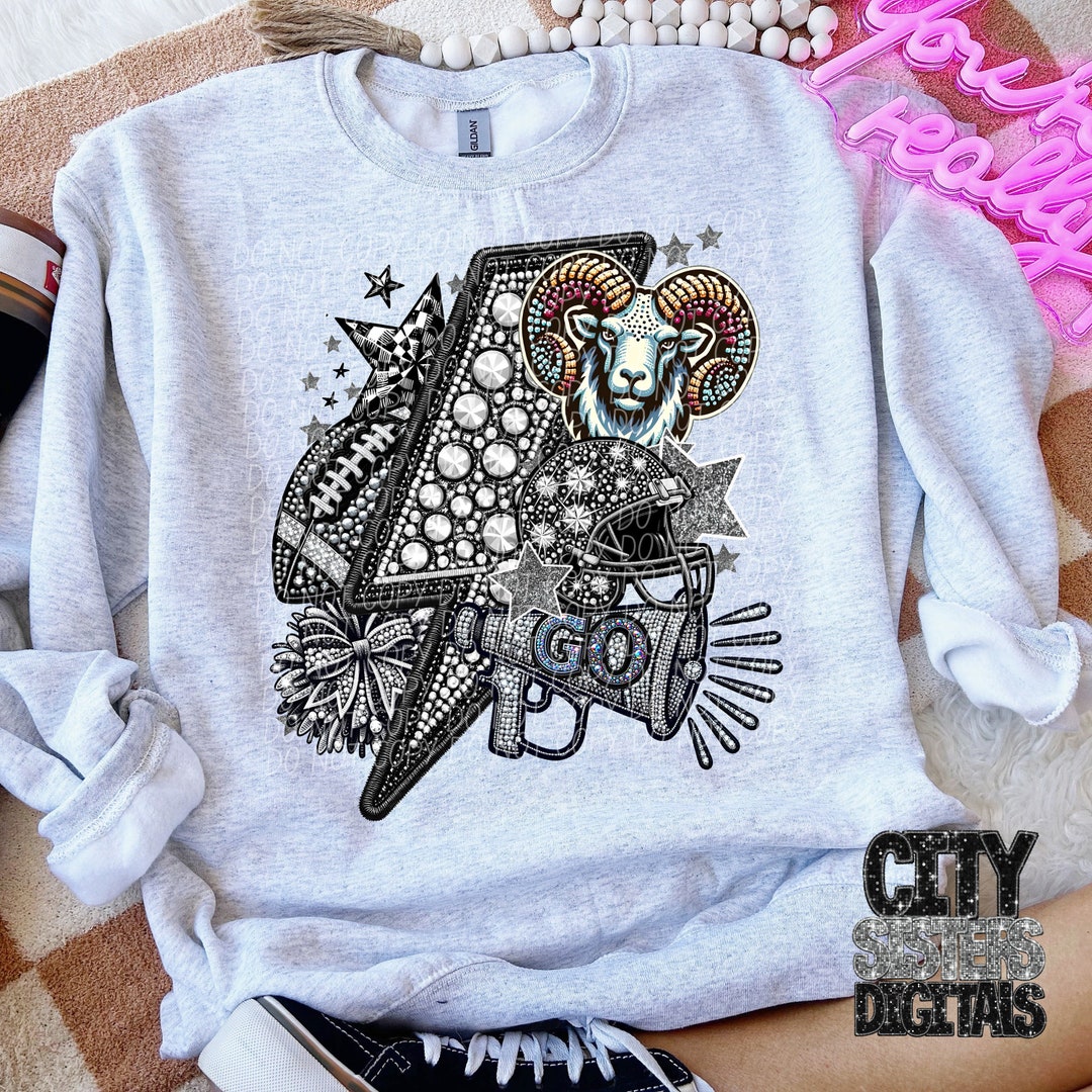 RAMS RHINESTONE FOOTBALL Png, Rhinestone Faux Embroidery Rams, Mascot ...