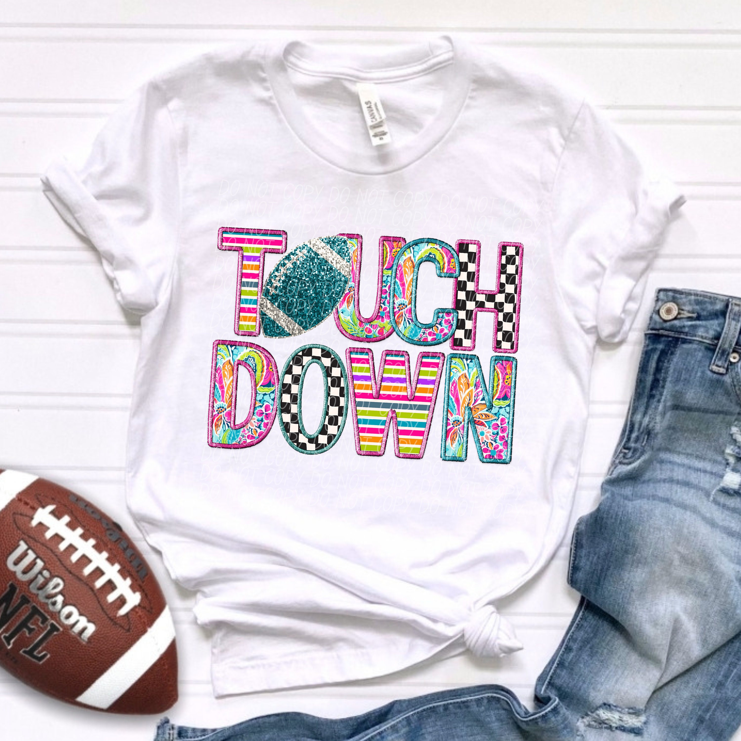 COLORFUL TOUCHDOWN Png, Faux Embroidery, Faux Glitter, Touchdown Season ...