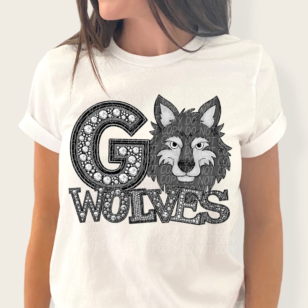 GO WOLVES Png, Rhinestone Faux Embroidery Wolves, Rhinestone Mascot ...
