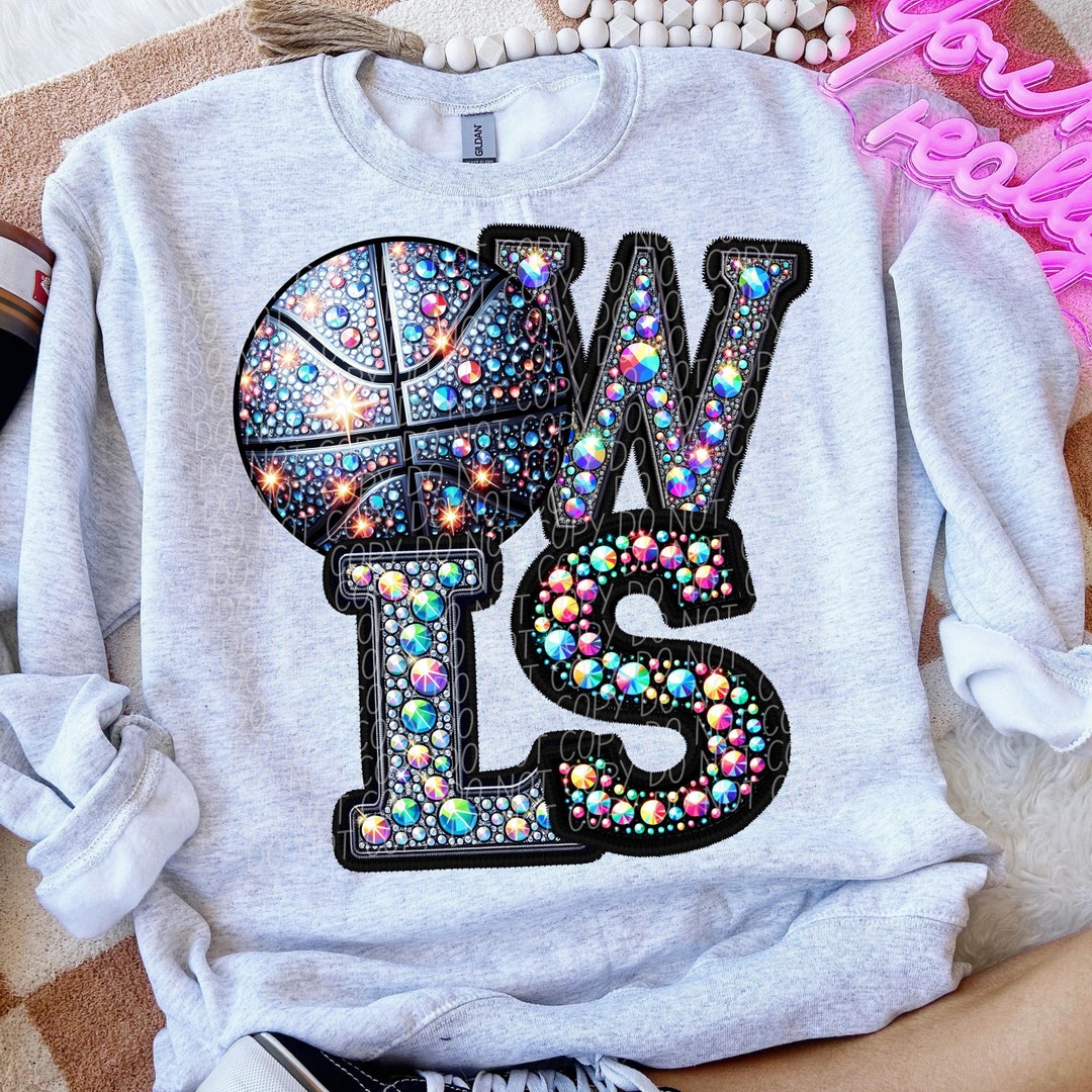 OWLS BASKETBALL Png, Rhinestone Faux Embroidery Owls Png, Rhinestone ...