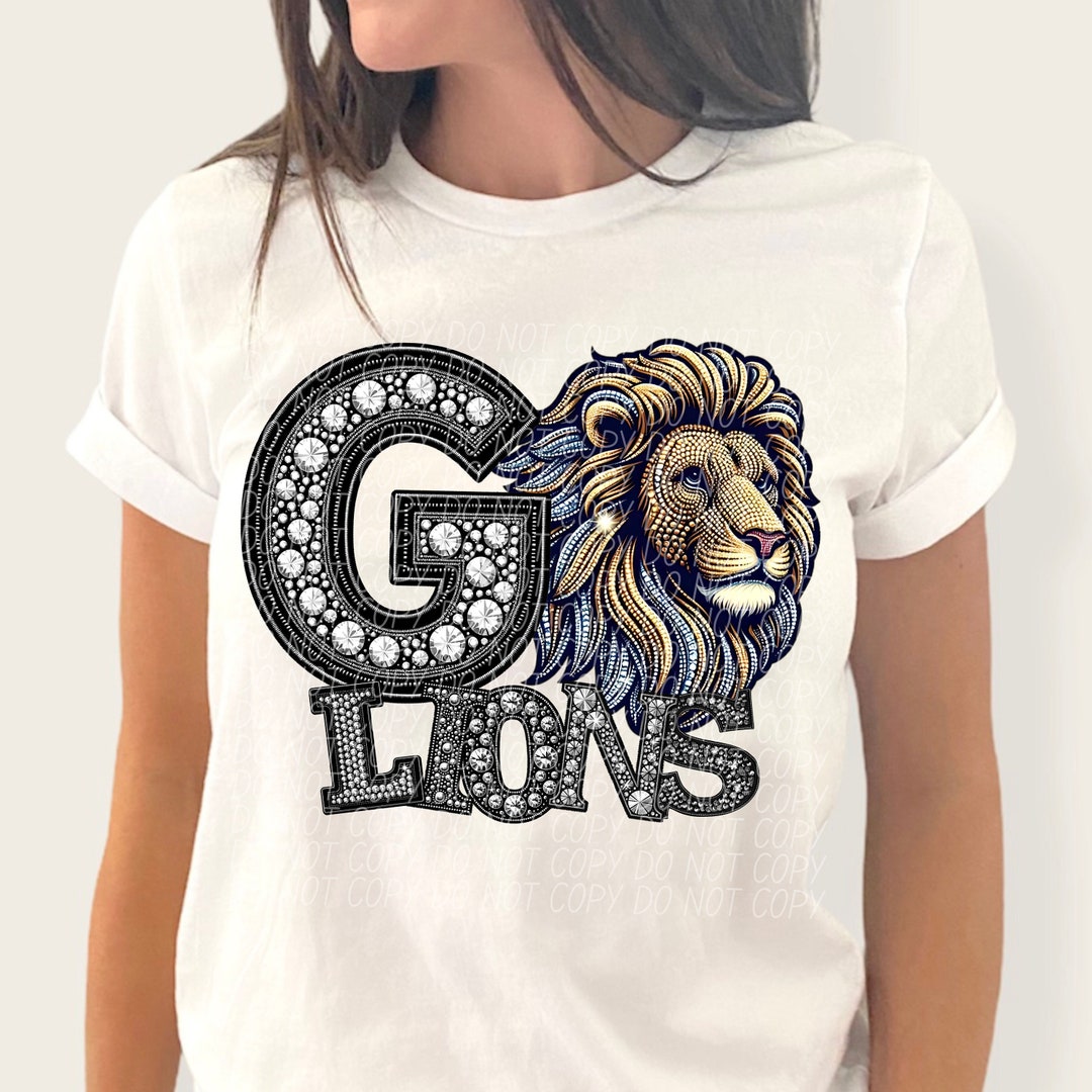 GO LIONS Png, Rhinestone Faux Embroidery Lions, Rhinestone Mascot ...
