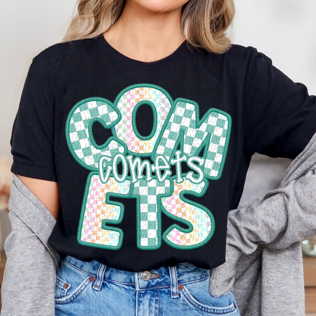 COMETS CHECKER Digital for Sublimation & Dtf, Comets School Spirit Png, Comets Faux Embroidery ...