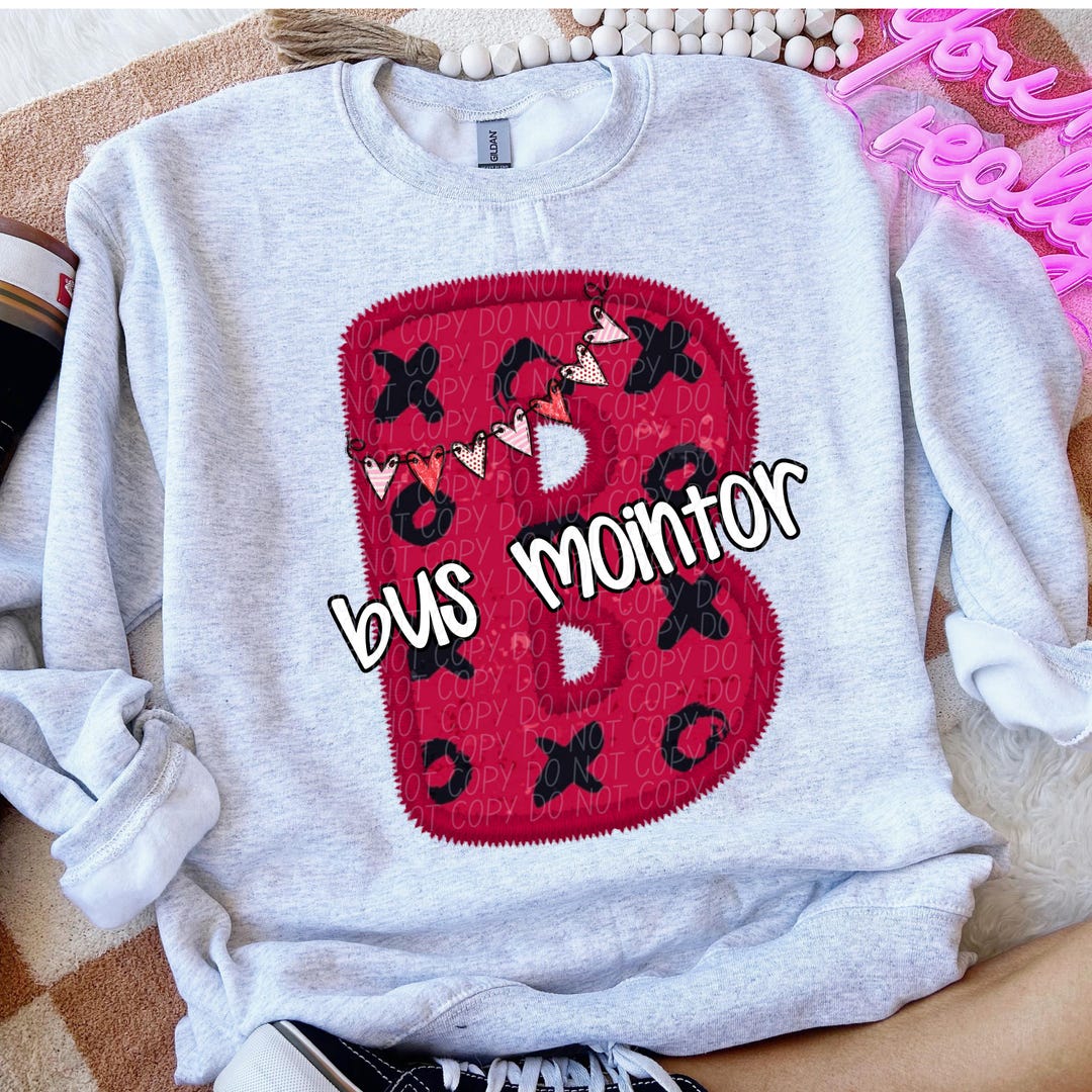 BUS MONITOR VALENTINES Day Png, Faux Embroidery Digital, Bus Monitor ...