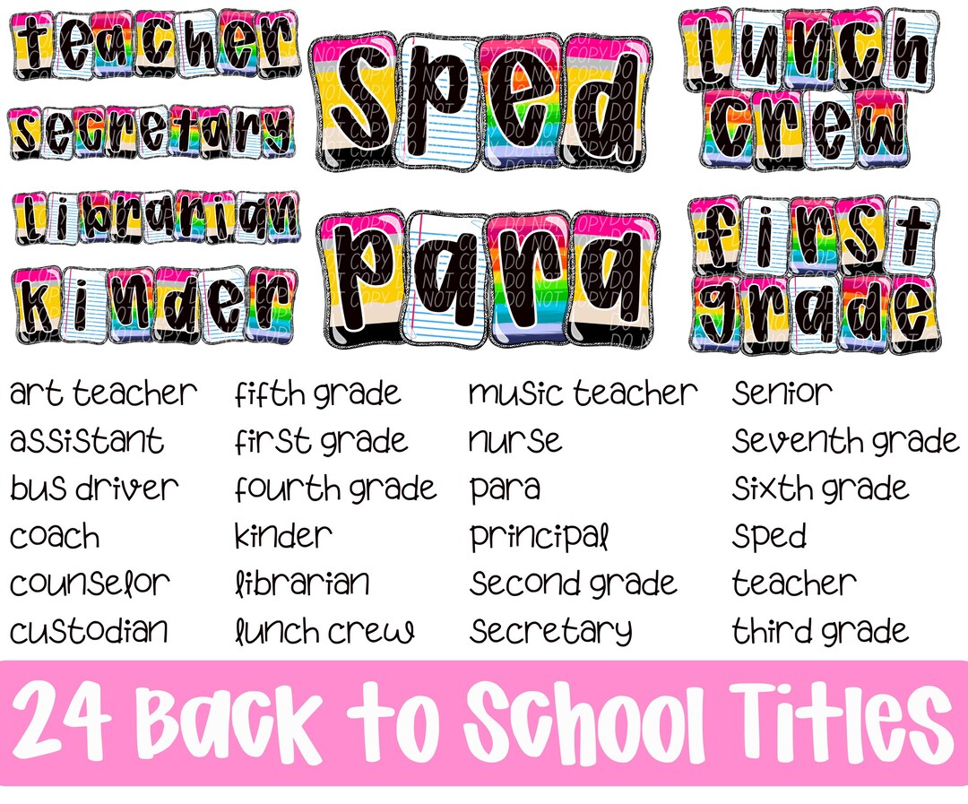 SCHOOL GRADES and TITLES Bundle Png, Retro School Png, Digital for ...