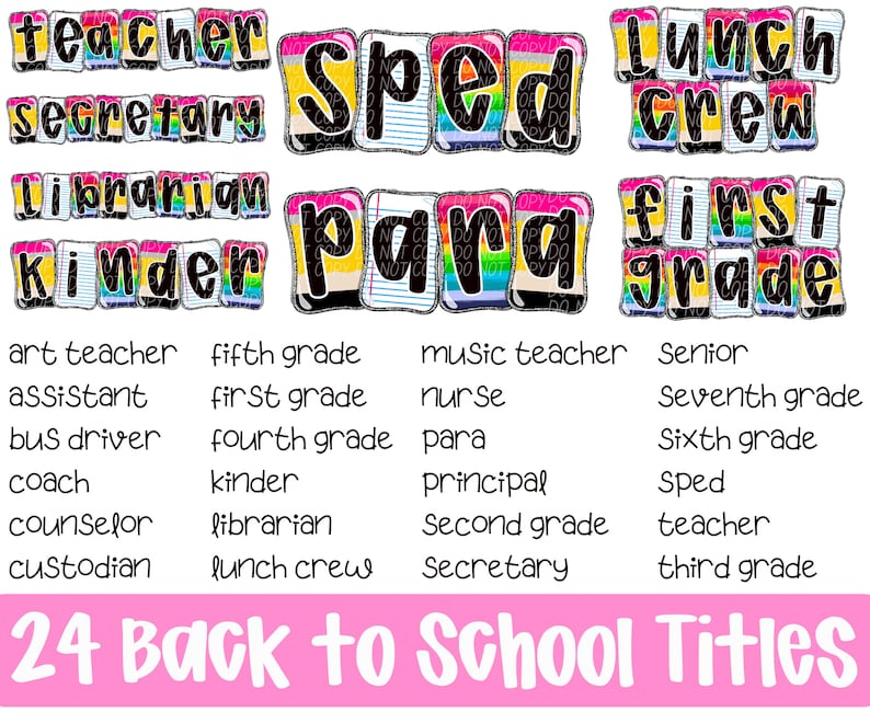 SCHOOL GRADES and TITLES Bundle Png, Retro School Png, Digital for ...