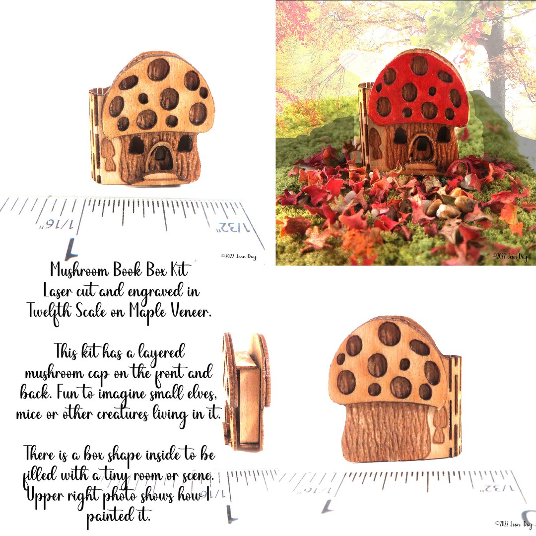 KIT Mushroom or Toad Stool Book Box Kit, Laser Cut and Engraved Twelfth ...