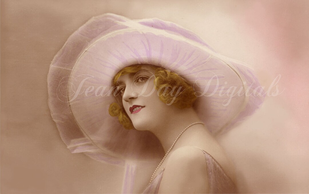 Lady Jeanne in Lilacs and Pearls, Art Deco Chapeau,- French Postcard ...