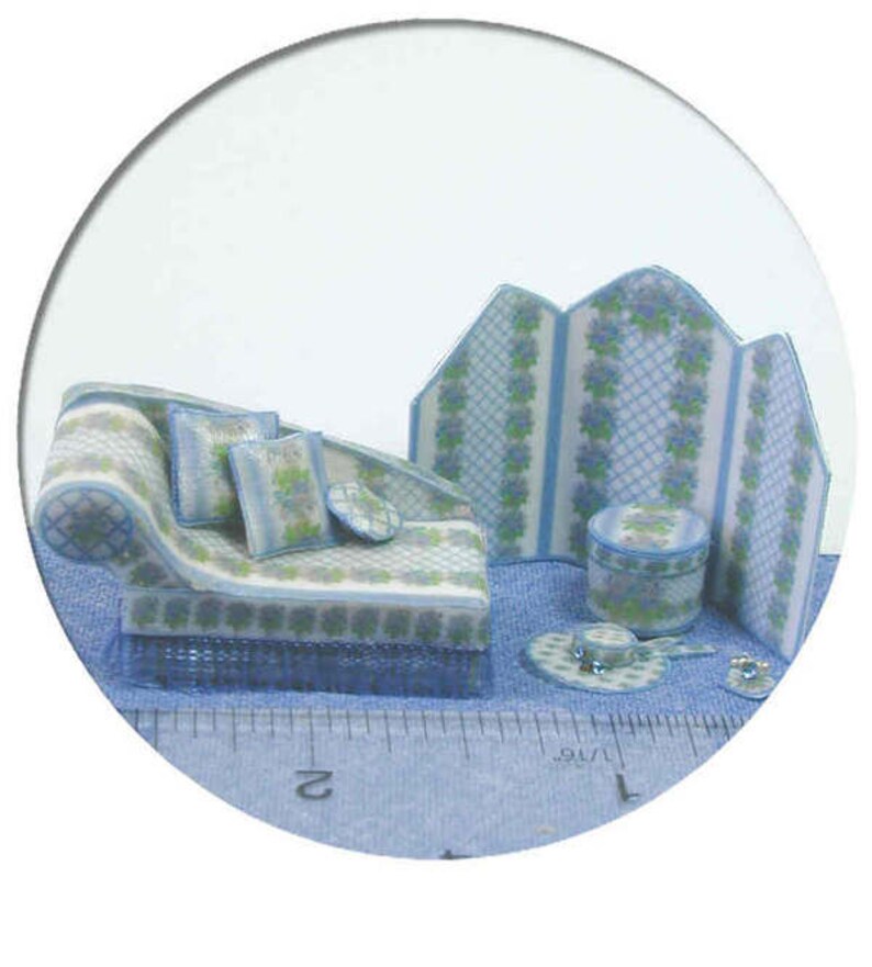 Dollhouse Miniature Quarter Scale Kit Blue Iris Chaise and - Etsy