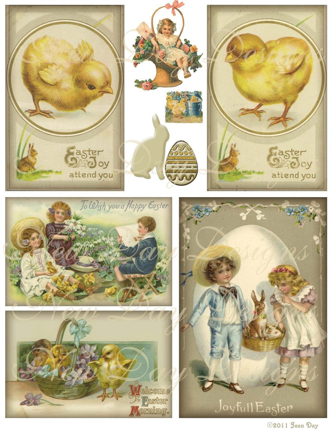 Spring, Easter Joy, Instant Digital, Chicks, Basket, Bunny, DC015. - Etsy