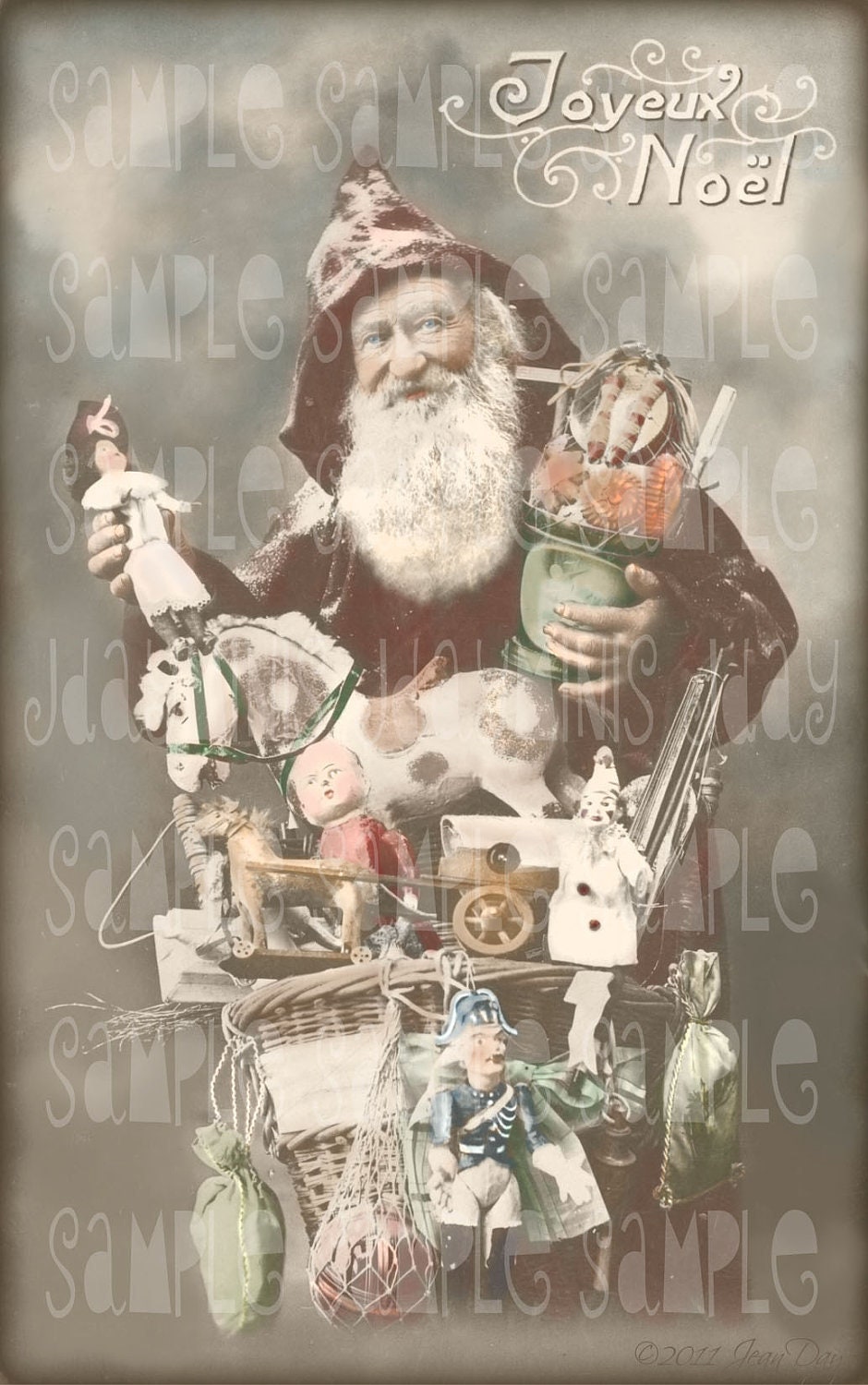 Santa With Toys French Christmas Le Pere Noel Santa French | Etsy