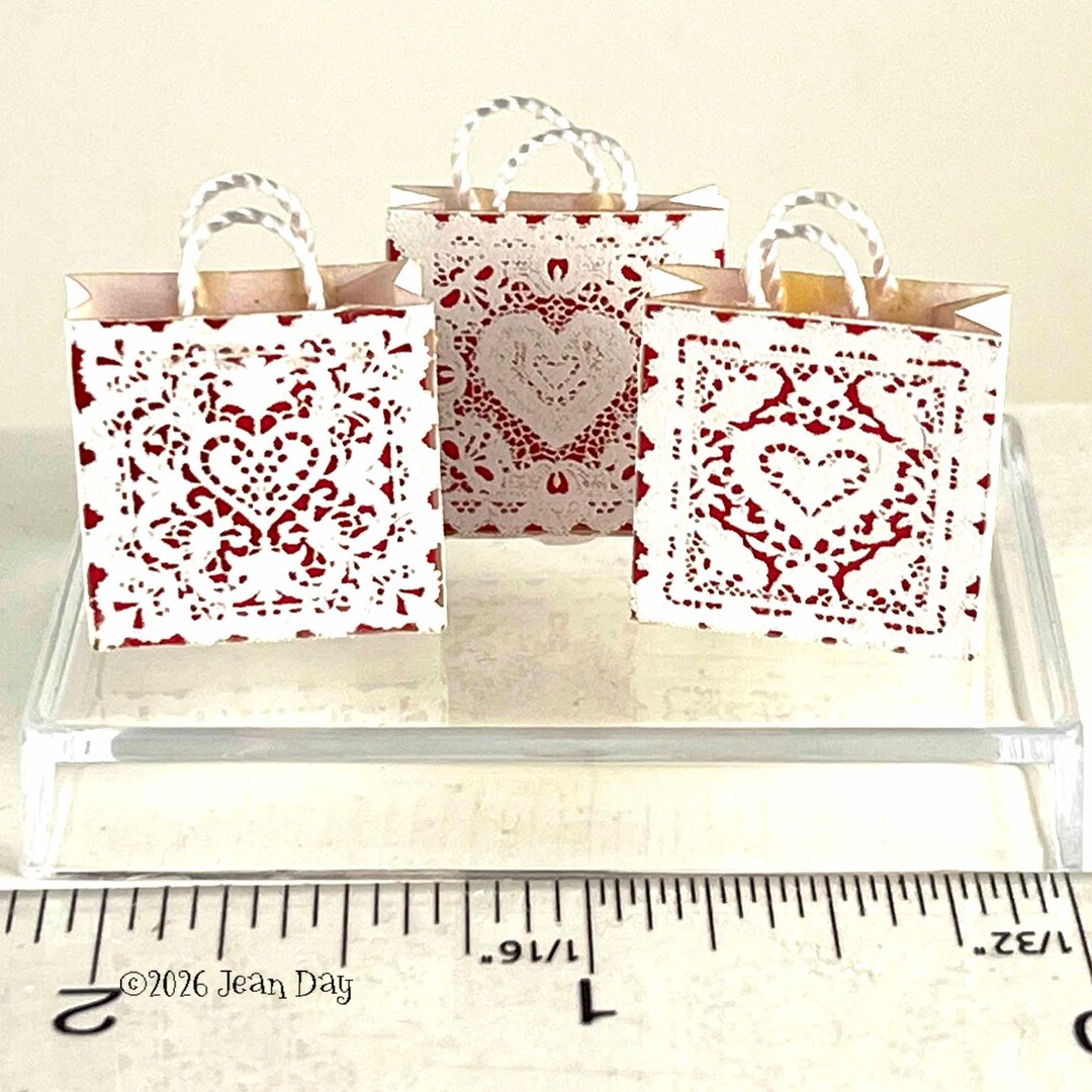 KIT, Valentine Lace Gift Bags in 1:12 Scale, Laser Cut Paper, 3 Styles ...