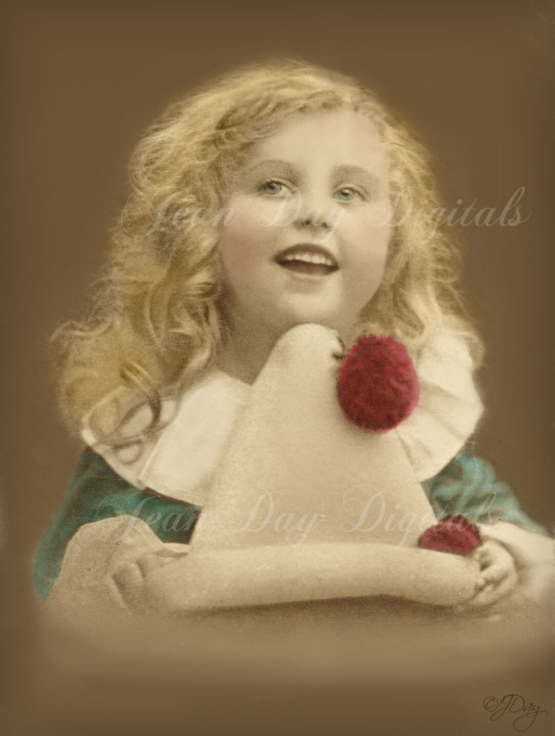 Halloween Happy Pierrot Girl or Boy Antique Postcard Photo Scan Instant ...