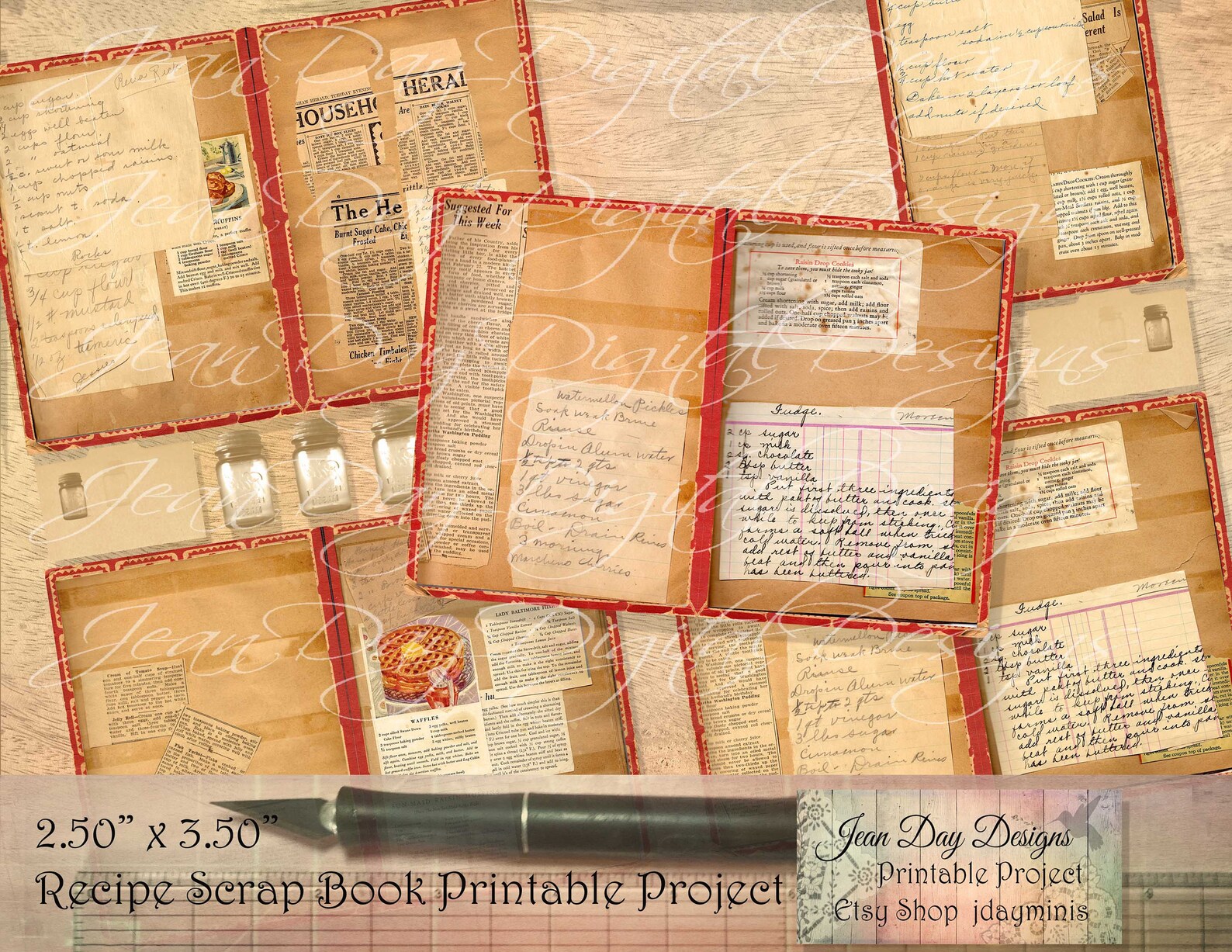 2.5x3.50 Recipe Scrap Book Kit Digital Junk | Etsy