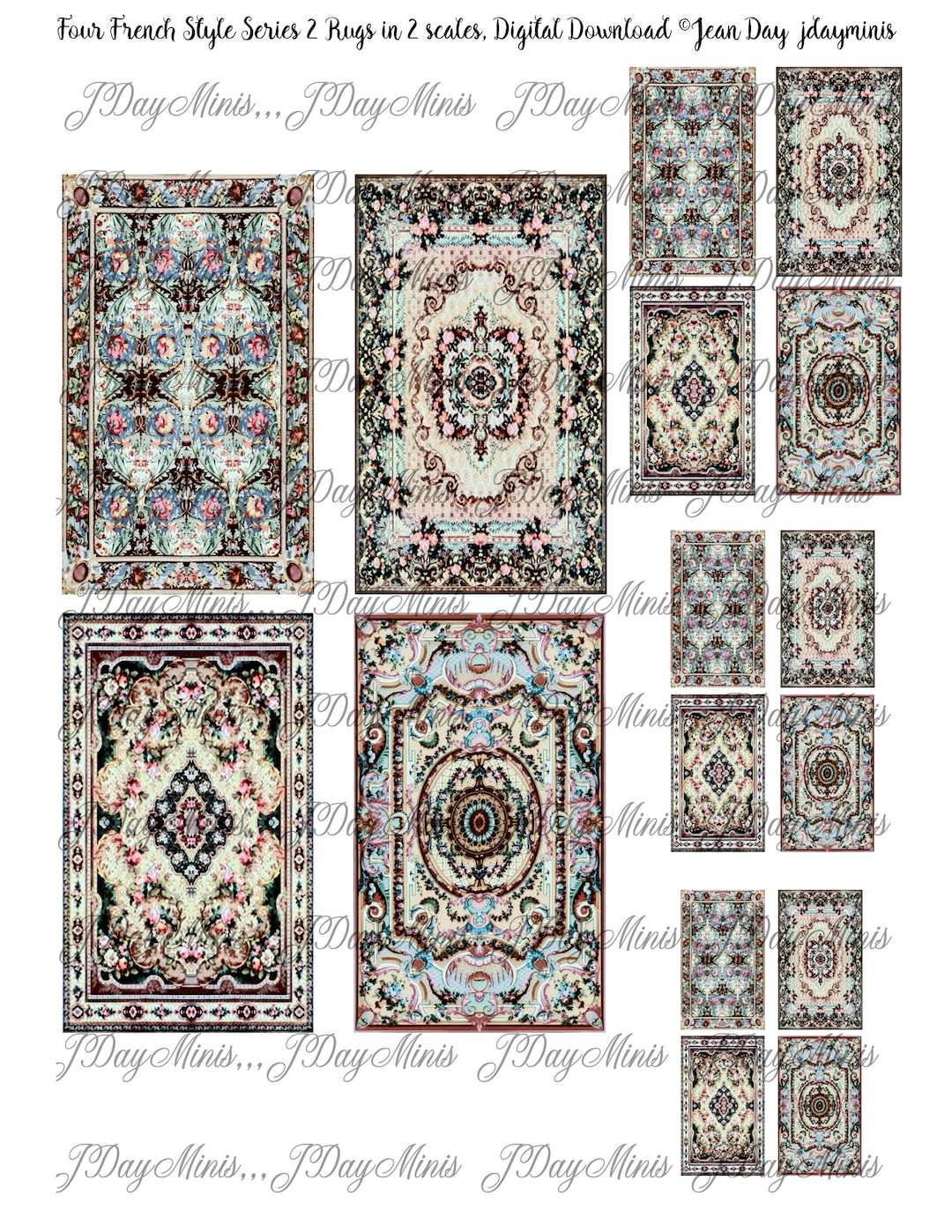 Four French Style Series 2 Blue Coloured Carpets or Rugs Digital ...