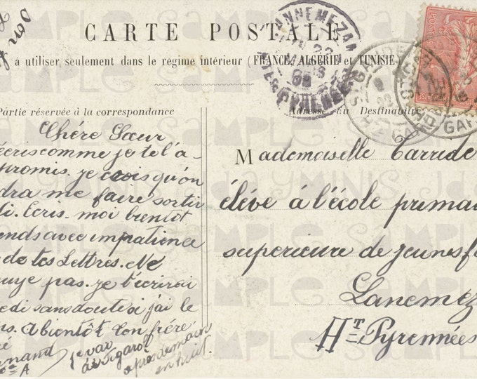 French Script to a Young Girl at a Girl's School in the Hautes-pyrénées ...