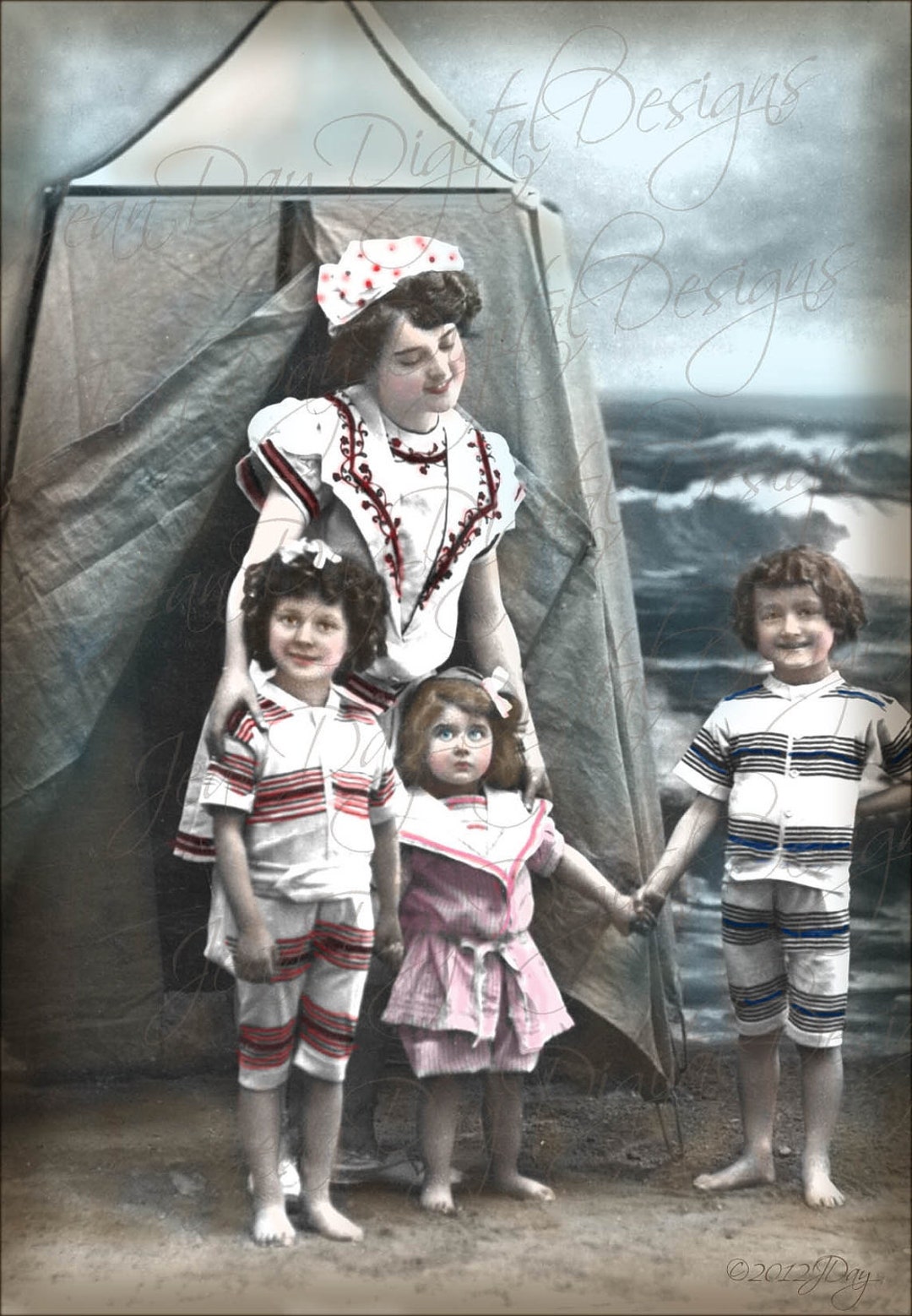 Day at the Beach, Seaside,french Bathing Suit Fashions, Gift Tag ...