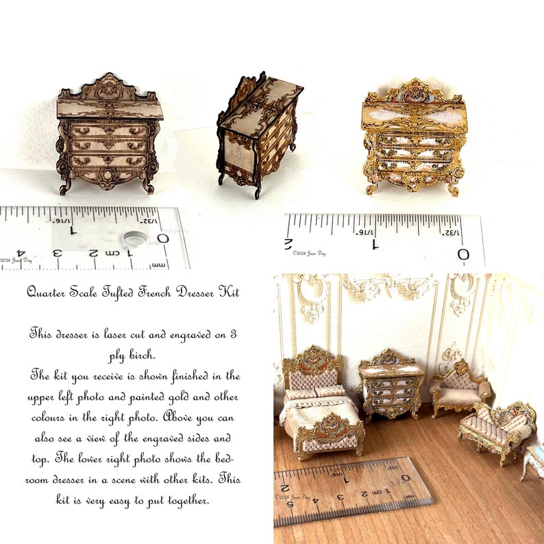 KIT Bedroom Dresser KIT, 1:48, Quarter Scale Dollhouse Miniature, DIY ...