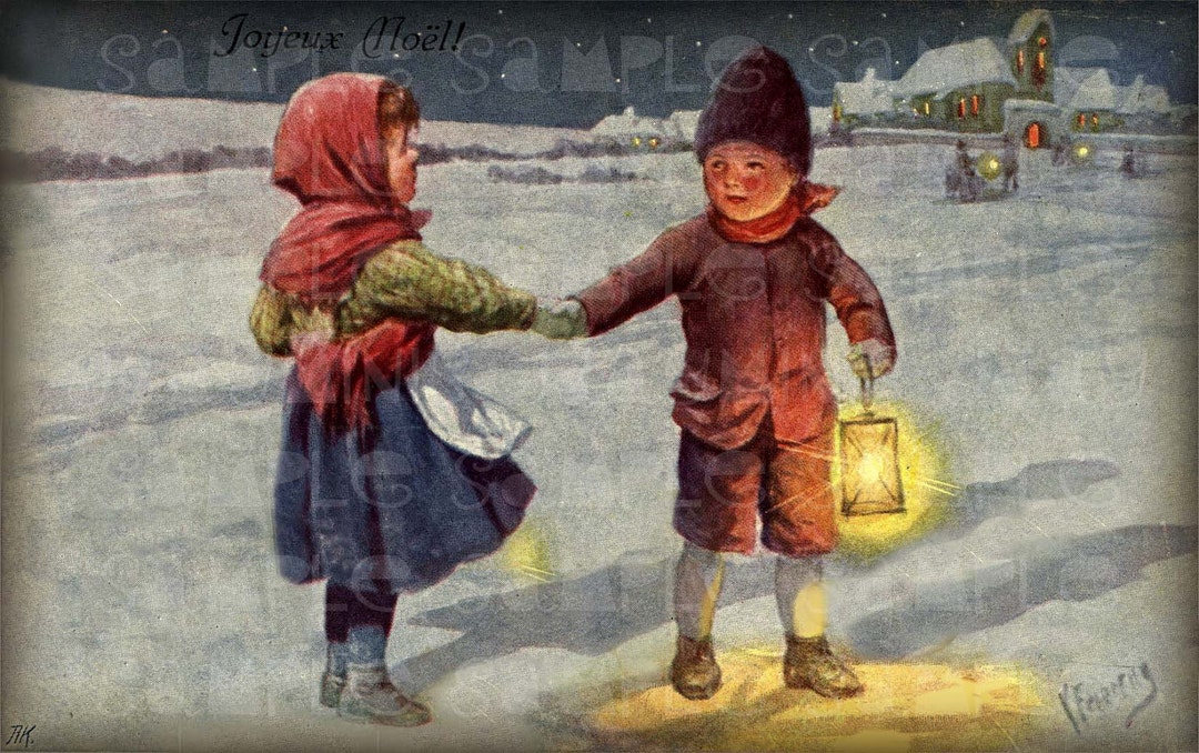 French Christmas Joyeux Noel Wishes- Sweet Children - French Postcard ...