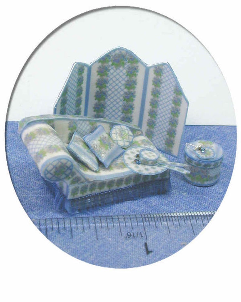 Dollhouse Miniature Quarter Scale Kit Blue Iris Chaise and - Etsy