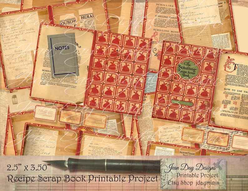 2.5x3.50 Recipe Scrap Book Kit Digital Junk | Etsy