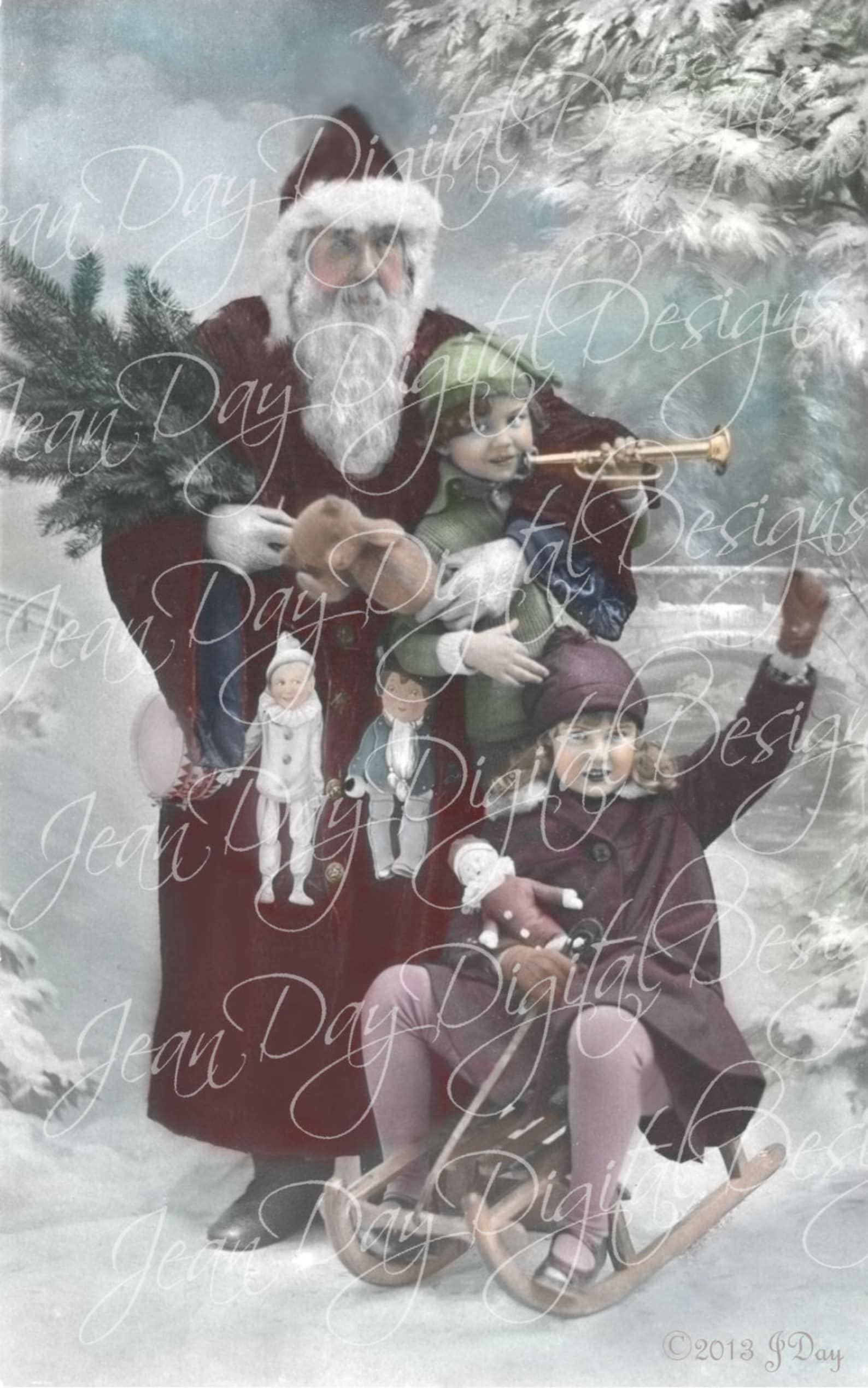 French Santa in the Snow With Pere Noel French Postcard | Etsy