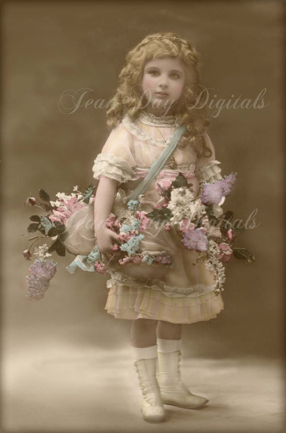 Belle Helene French Postcard Photo Scan floral Swag - Etsy