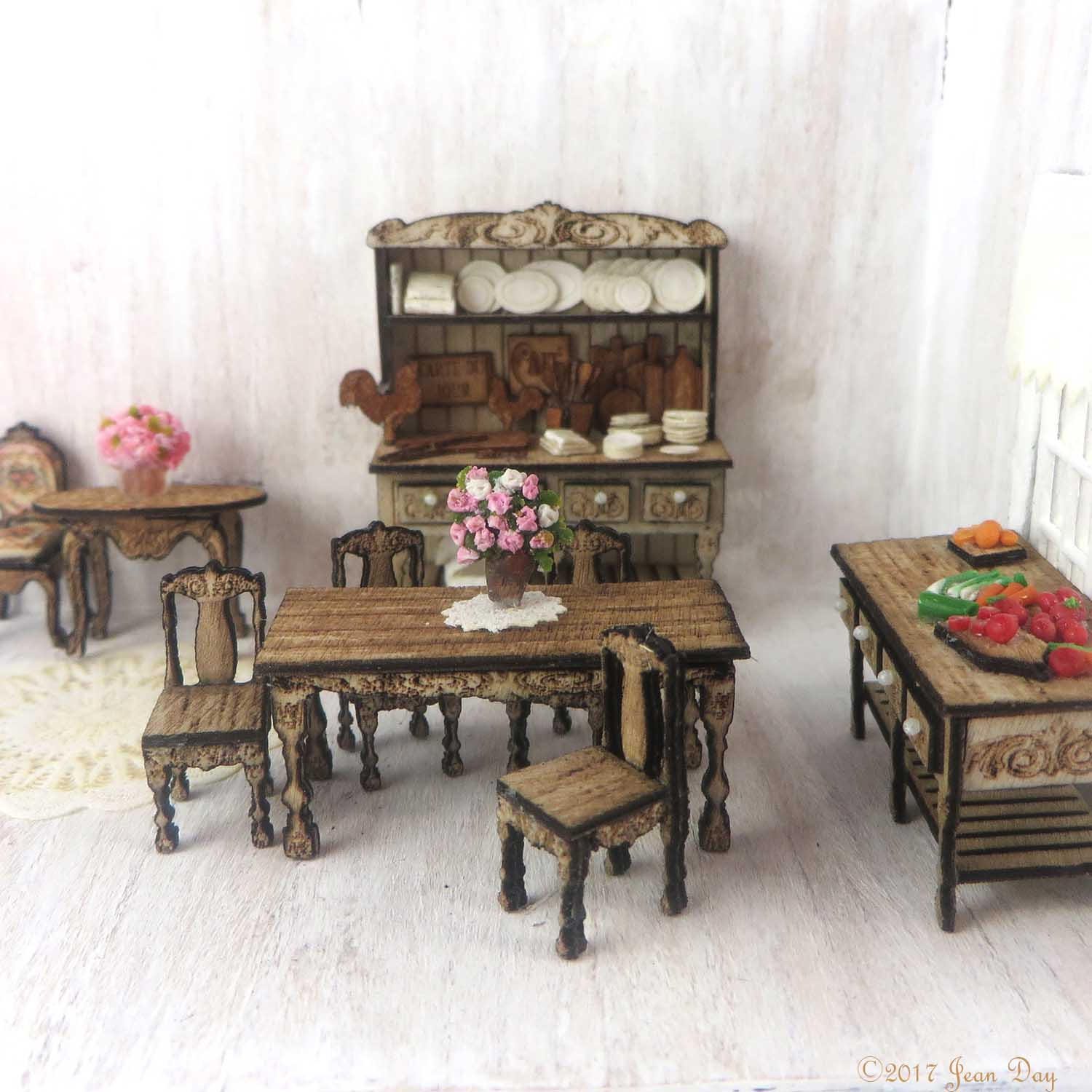 KIT French Country Laser Cut and Engraved Kitchen Table and Four Chairs ...