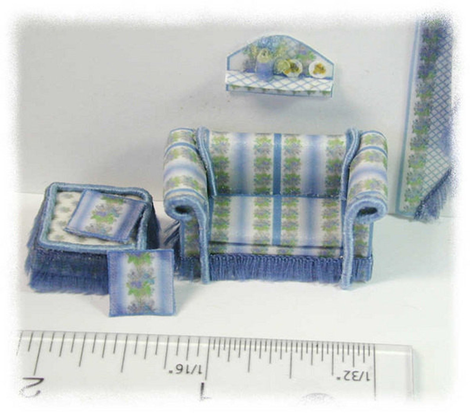 Dollhouse Miniature Quarter Scale Kit Blue Iris Couch and | Etsy