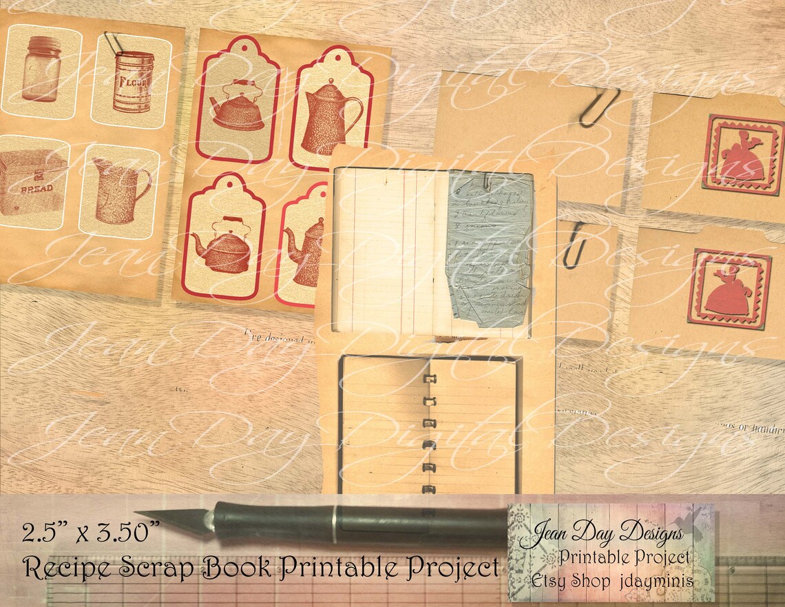 2.5x3.50 Recipe Scrap Book Kit Digital Junk | Etsy