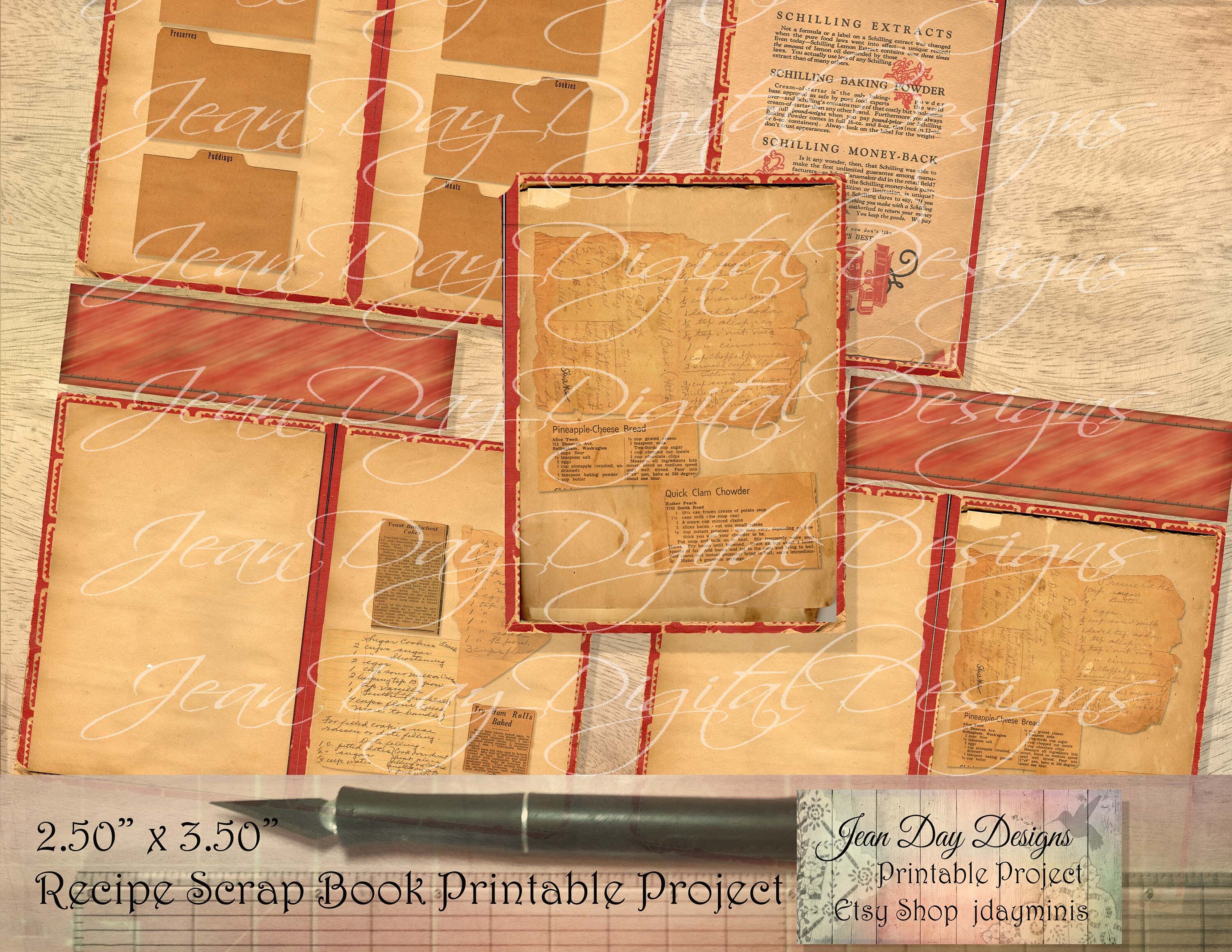 2.5x3.50 Recipe Scrap Book Kit Digital Junk | Etsy