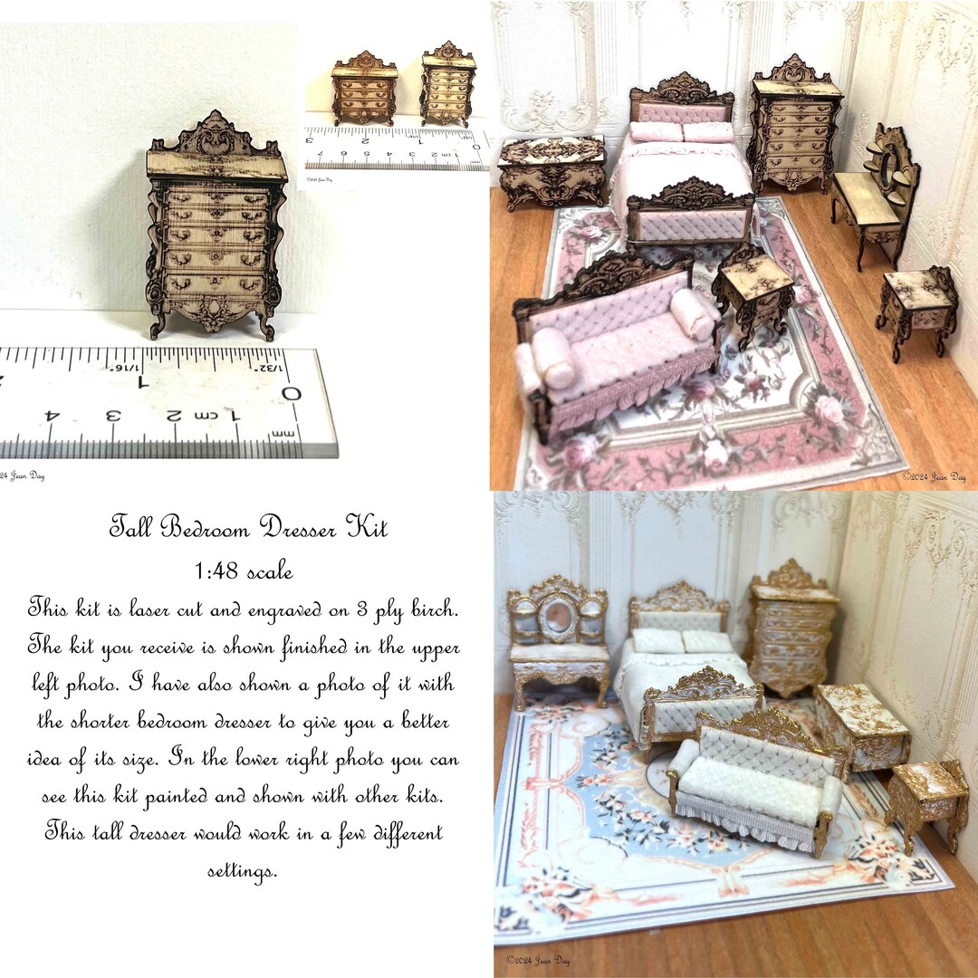 KIT Tall Bedroom Dresser KIT, 1:48, Quarter Scale Dollhouse Miniature ...