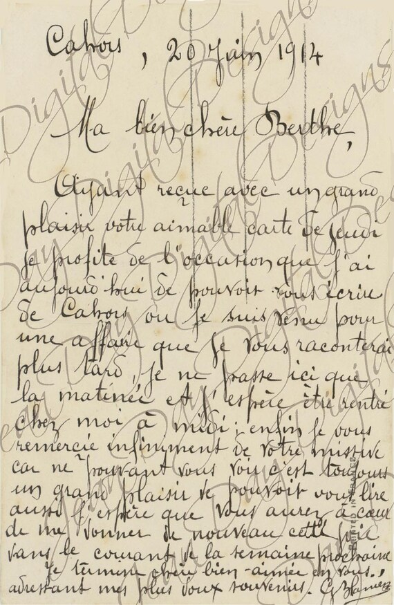 French Script Postcard Ma Bien Chere Berthe Instant Digital - Etsy