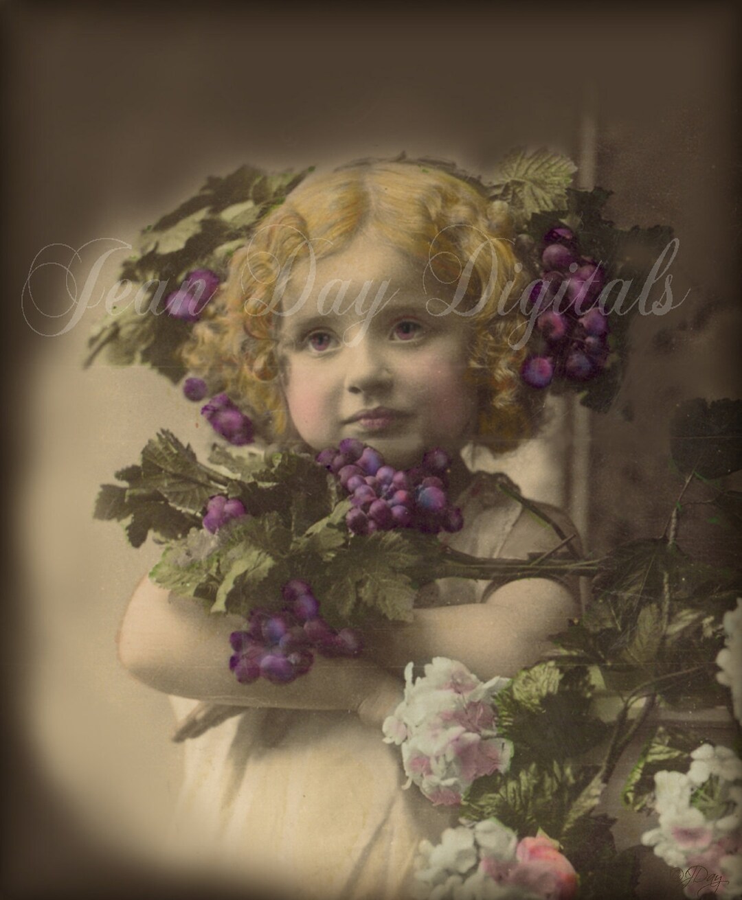 Juliette With Grapes, French Photo Postcard Scan Instant Digital ...