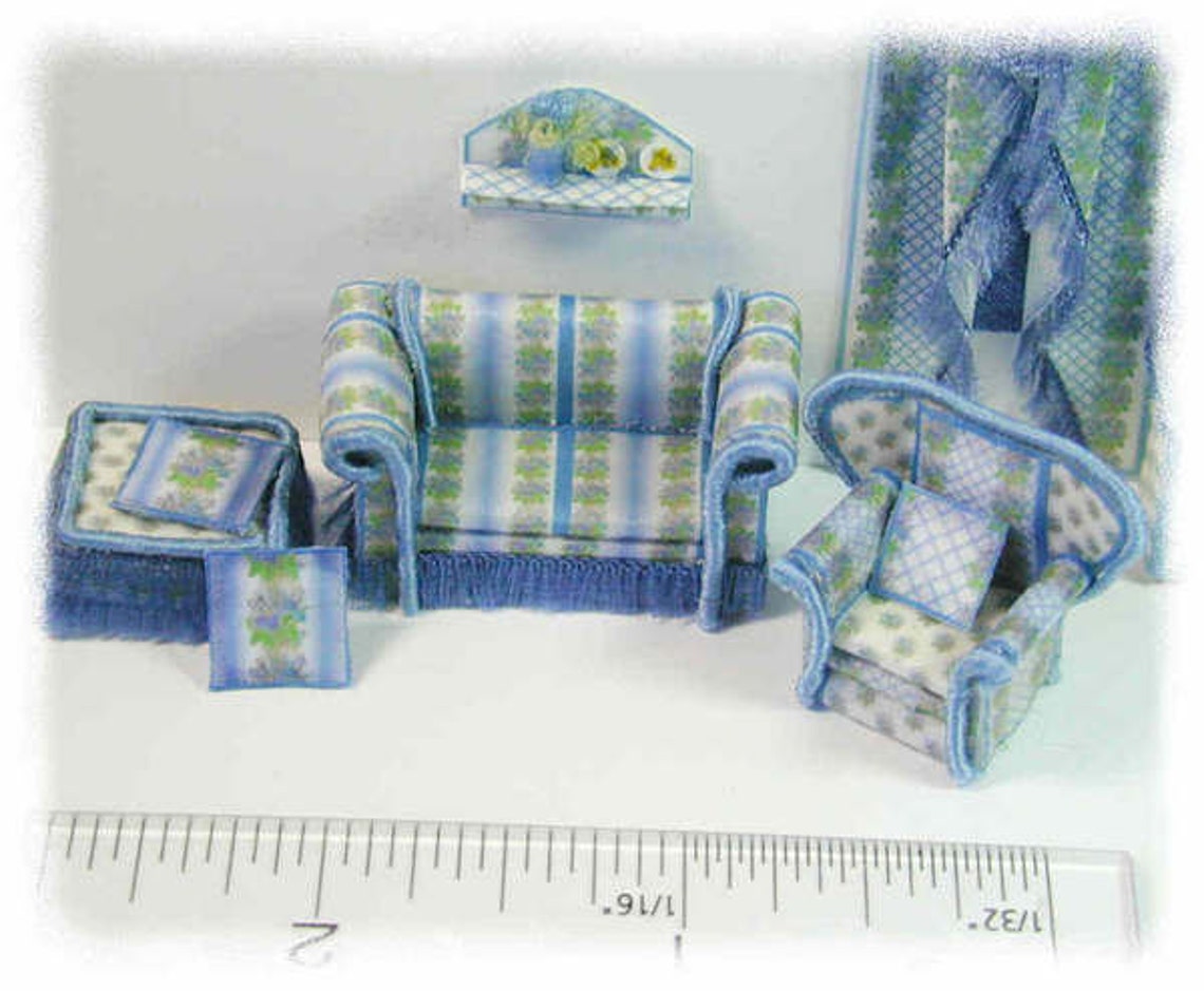 Dollhouse Miniature Quarter Scale Kit Blue Iris Couch and - Etsy