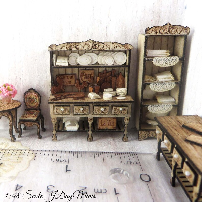 KIT Quarter Scale French Country Laser Cut and Engraved Veneer Kitchen ...