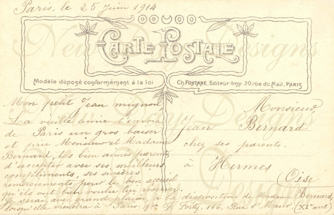 Parisian Script, French Postcard Photo Scan Instant Digital Download ...