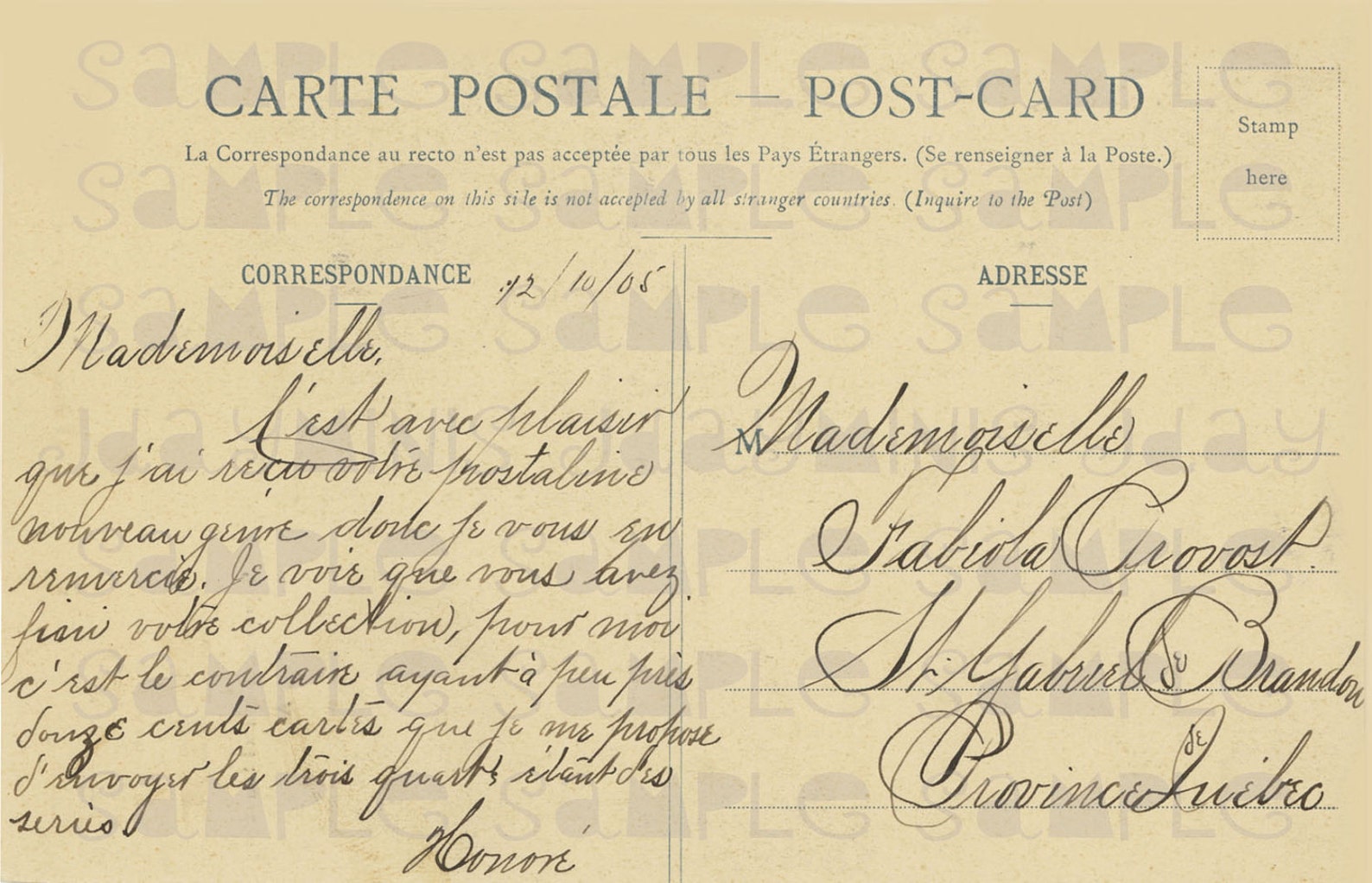 French Script to Quebec, 1905 - French Postcard - Photo Scan - Instant ...