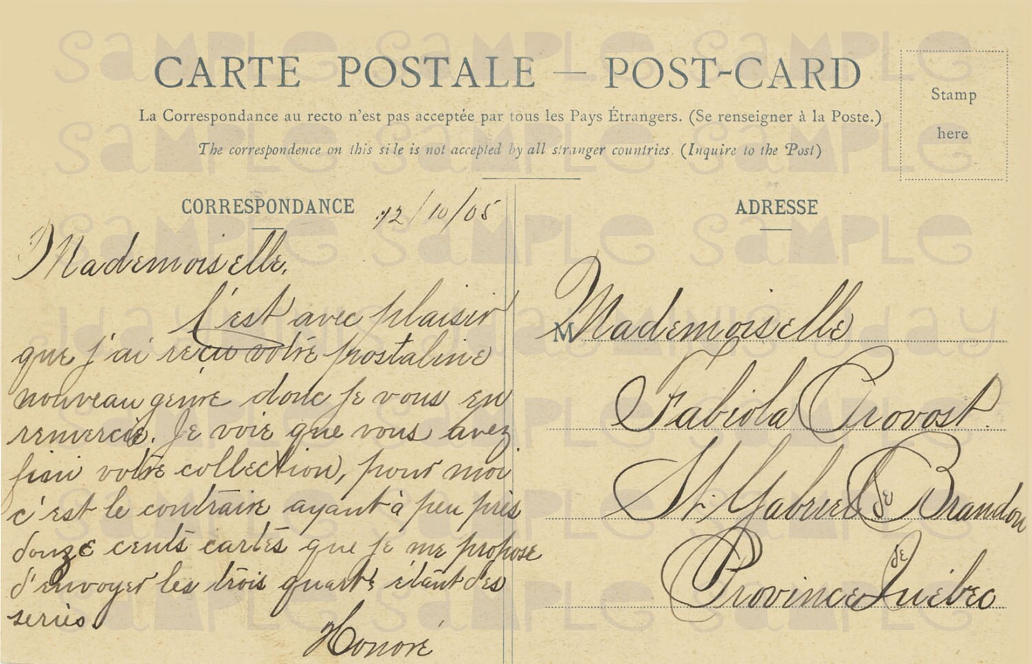 French Script to Quebec, 1905 - French Postcard - Photo Scan - Instant ...