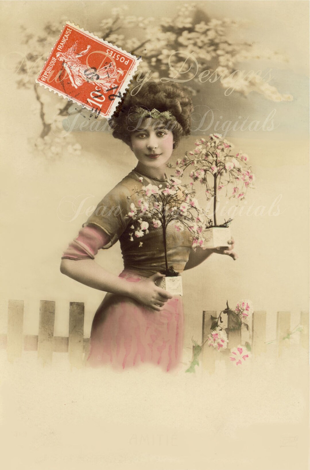 Spring Blossom Pink - Antique French Postcard - Carte Postale Orange ...