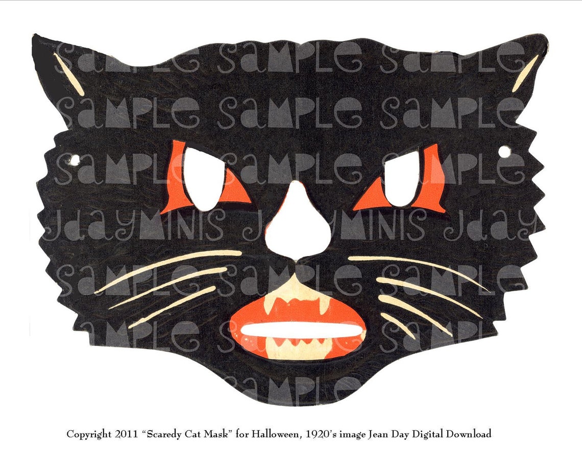 Digital Download Halloween Mask Scardey Black Cat Vintage - Etsy
