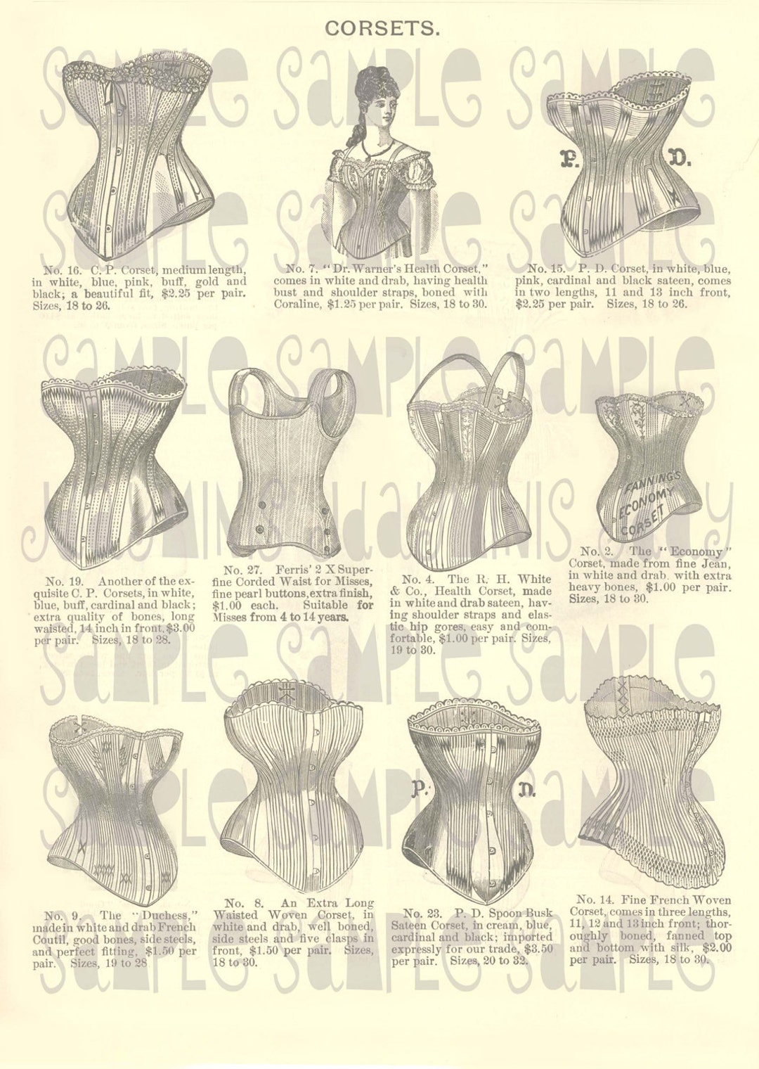 Corsets From Catalogue Page - 1884-5 Page Scan, Instant Digital ...